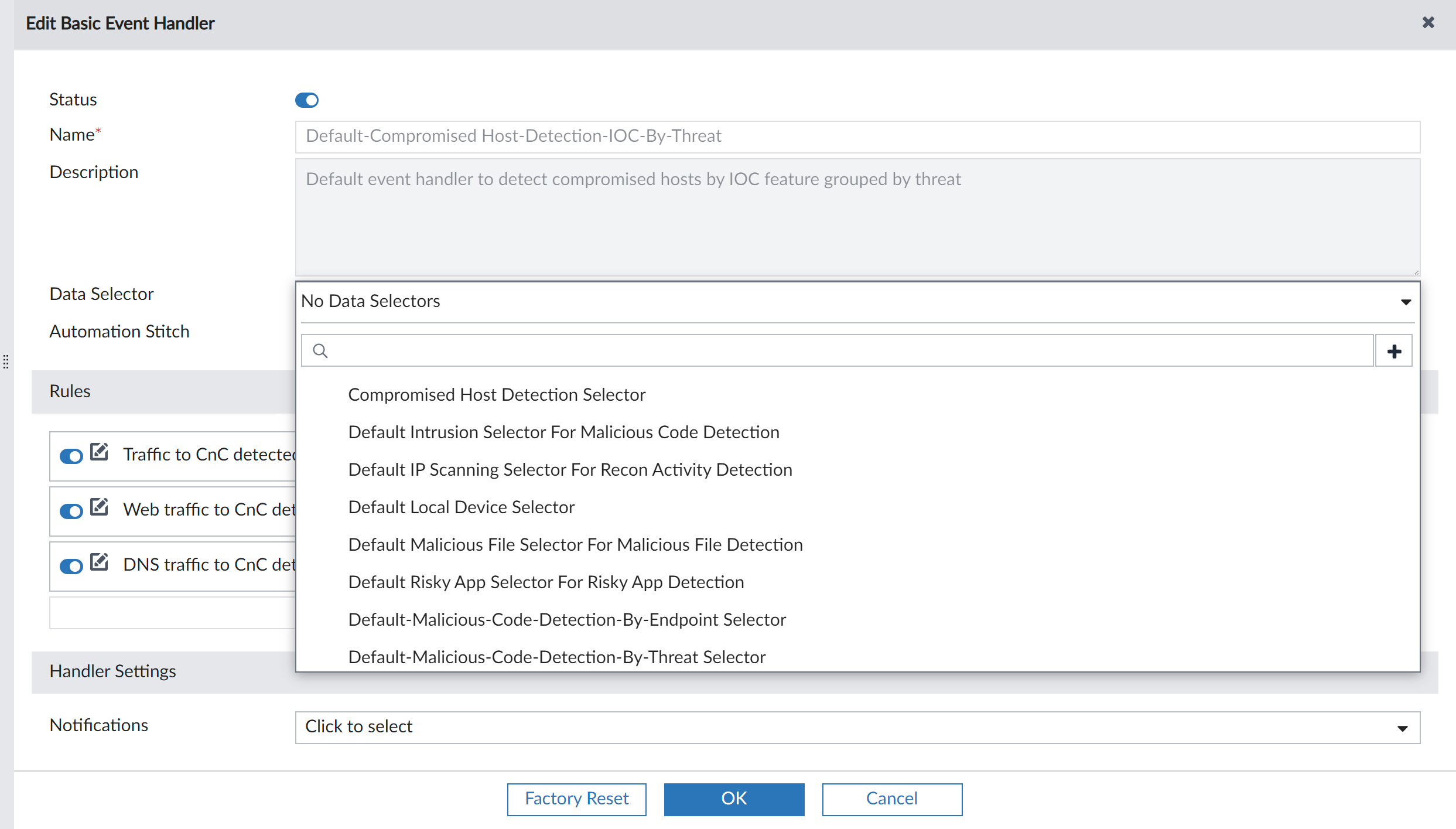 Assigning subnet filters to event handlers | FortiAnalyzer 7.6.1 | Fortinet Document Library